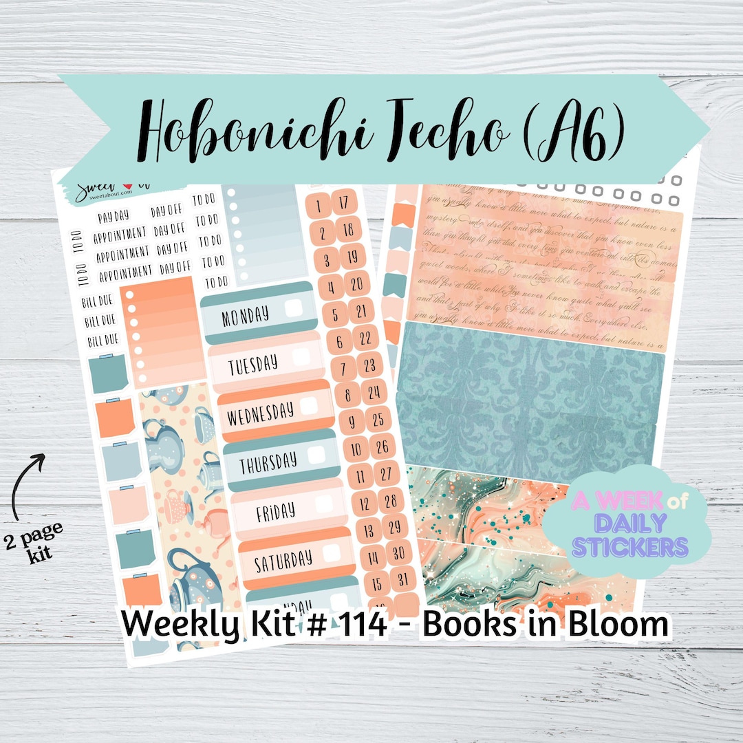 Hobonichi Techo (A6 Size) Daily Sticker Kit #114 - Books in Bloom - 2 ...