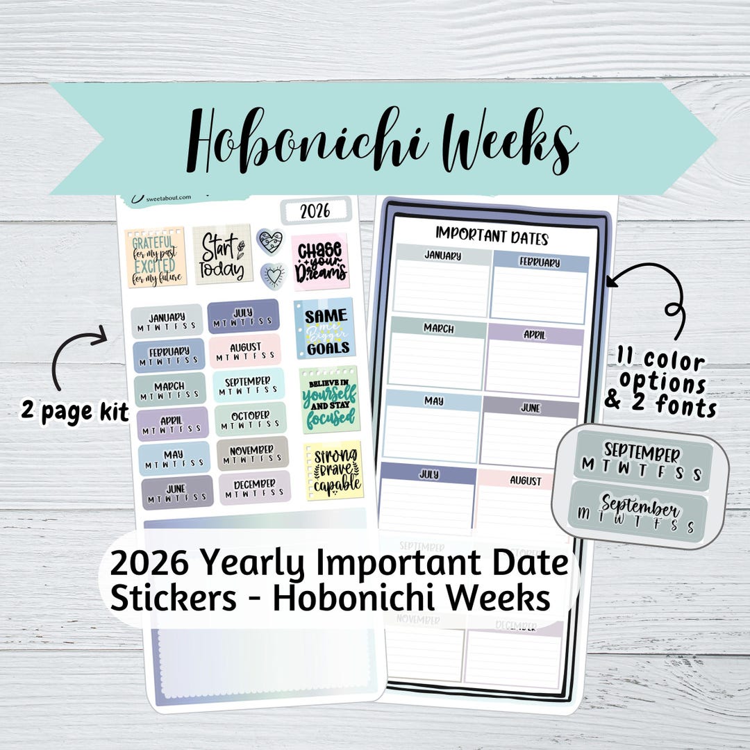 Hobonichi Weeks Full Page Year Stickers 2026 - Script or Cursive Font ...