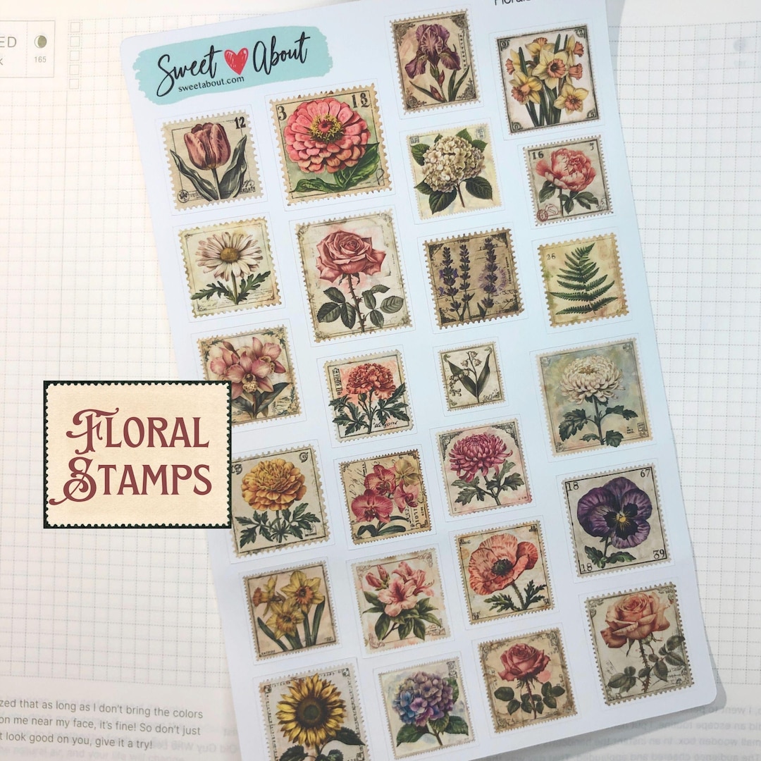 Vintage Floral Stamp Sticker Sheet - Stamp Stickers - Floral Stickers ...