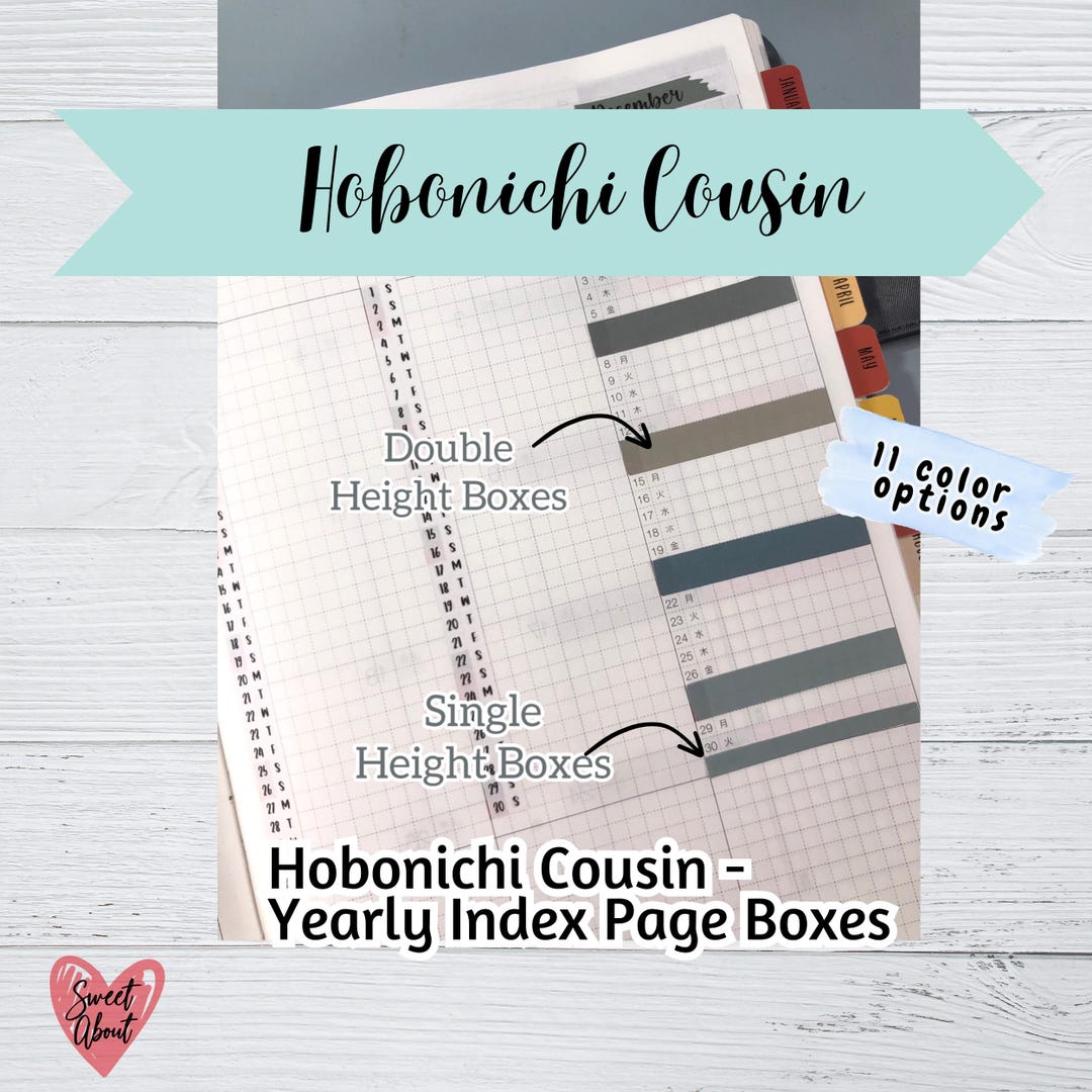 Hobonichi Cousin Yearly Index Boxes - Yearly Page Weekend Box Stickers ...