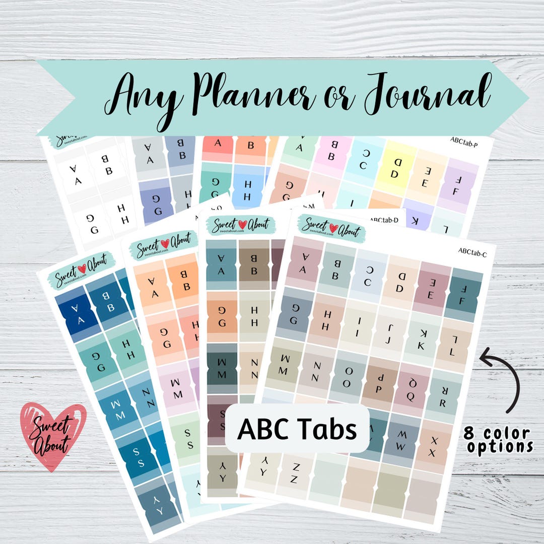 ABC Tabs - Alphabet Tabs - Planner or Journal Tabs - Planner or Journal ...