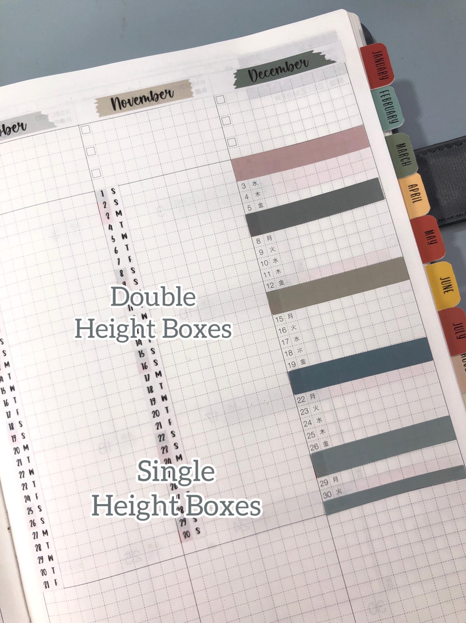 Hobonichi Cousin Yearly Index Boxes - Yearly Page Weekend Box Stickers ...