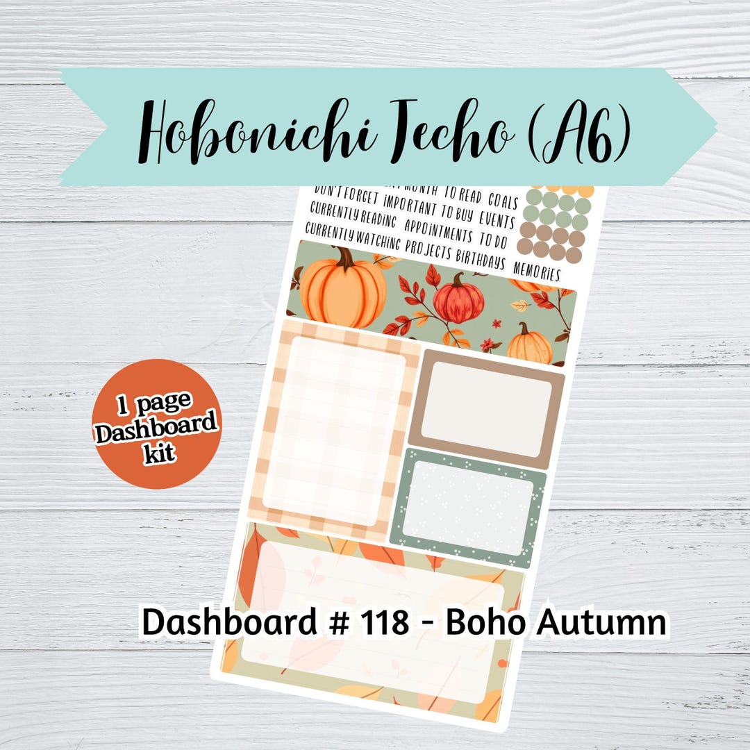Hobonichi Techo (A6 Size) Dashboard Sheet for Kit #118 - Boho Autumn ...