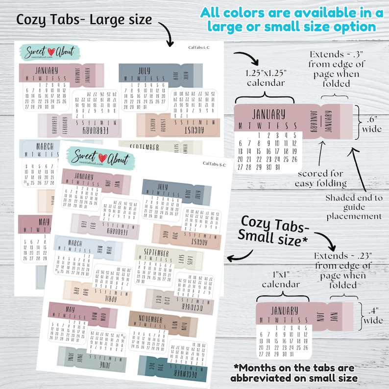 Calendar Tabs for 2026 - Planner or Journal Tabs - Large & Small Size ...