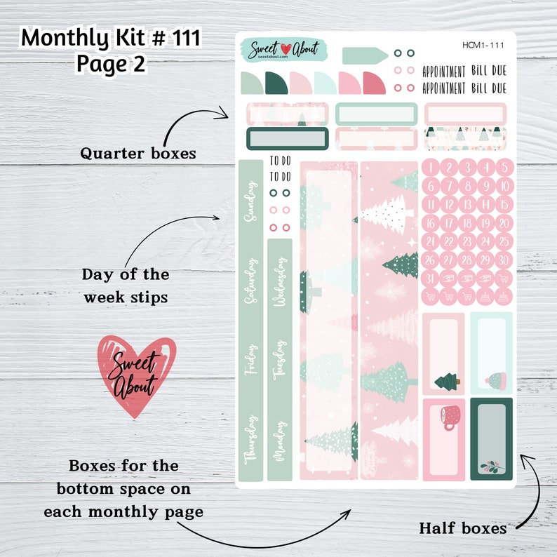 Hobonichi Cousin Monthly Sticker Kit #111 - Pastel Winter - 2 Page Kit ...