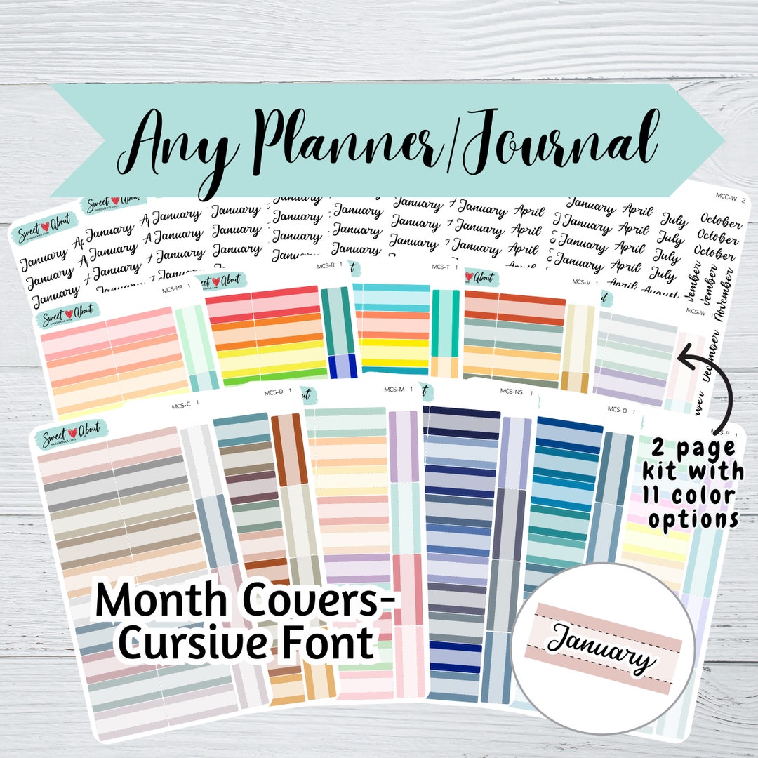 Month Cover Stickers Cursive Font - Month Stickers - Functional Journal ...