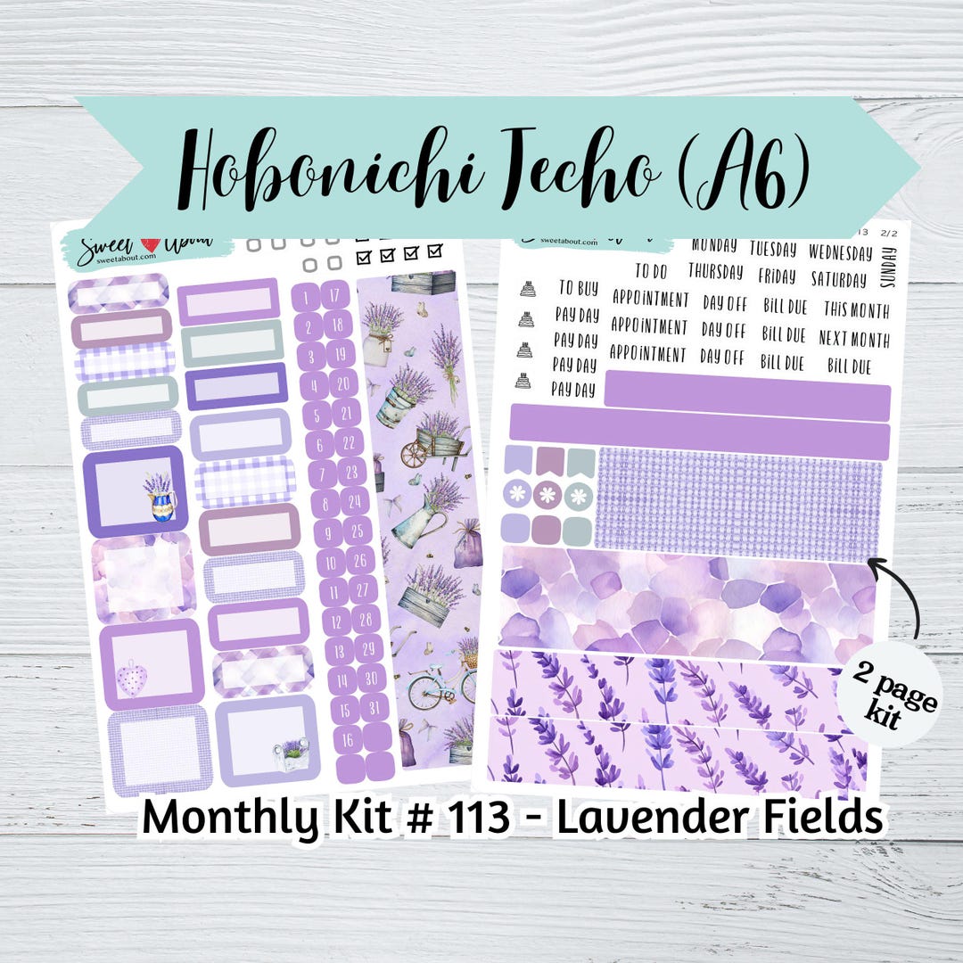 Hobonichi Techo (A6 Size) Monthly Sticker Kit #113 - Lavender Fields ...