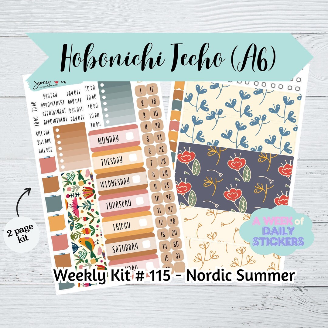 Hobonichi Techo (A6 Size) Daily Sticker Kit #115 - Nordic Summer - 2 ...