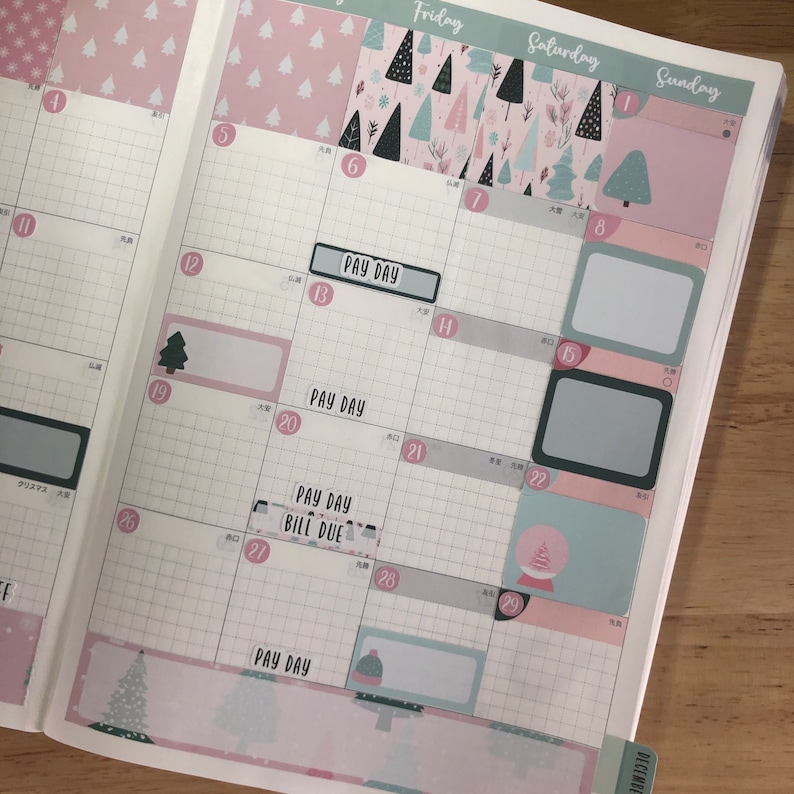 Hobonichi Cousin Monthly Sticker Kit #111 - Pastel Winter - 2 Page Kit ...