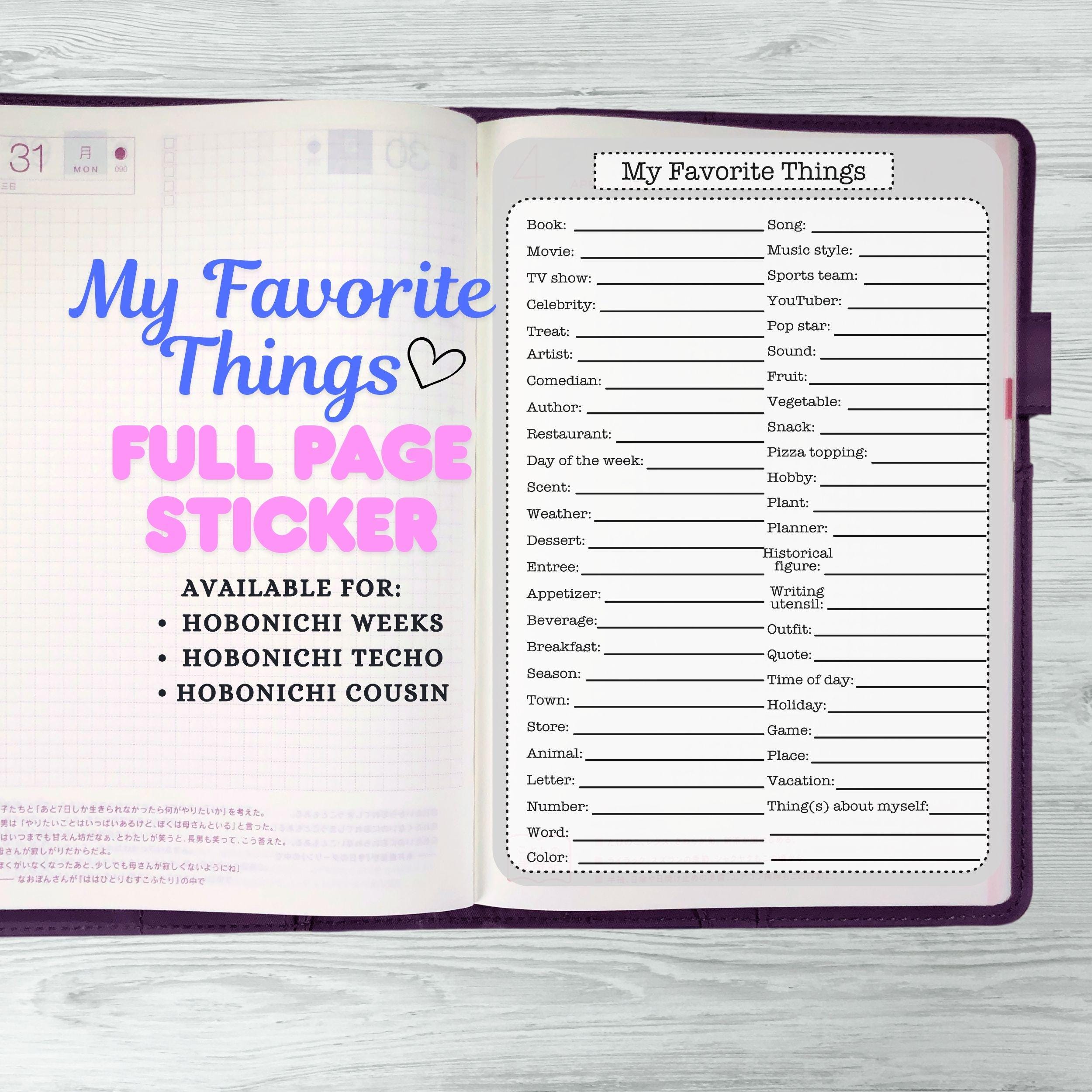 Favorite Things Full-page Planner Sticker - Fill-in Planner or Journal ...