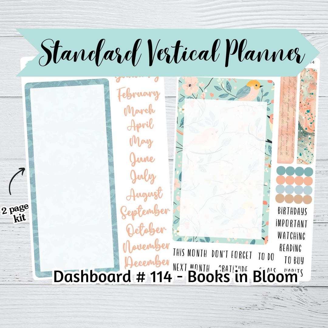 Standard Vertical Dashboard Sticker Kit #114 - Books in Bloom - Planner ...