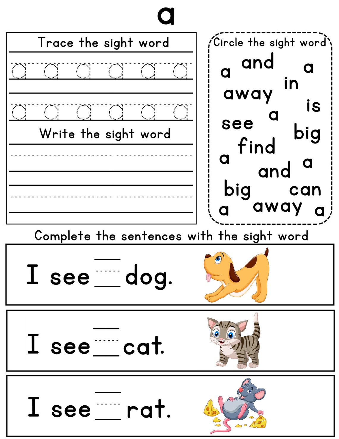 Sight Words Worksheets / Kindergarten Pre-primer Practice Sheets - Etsy