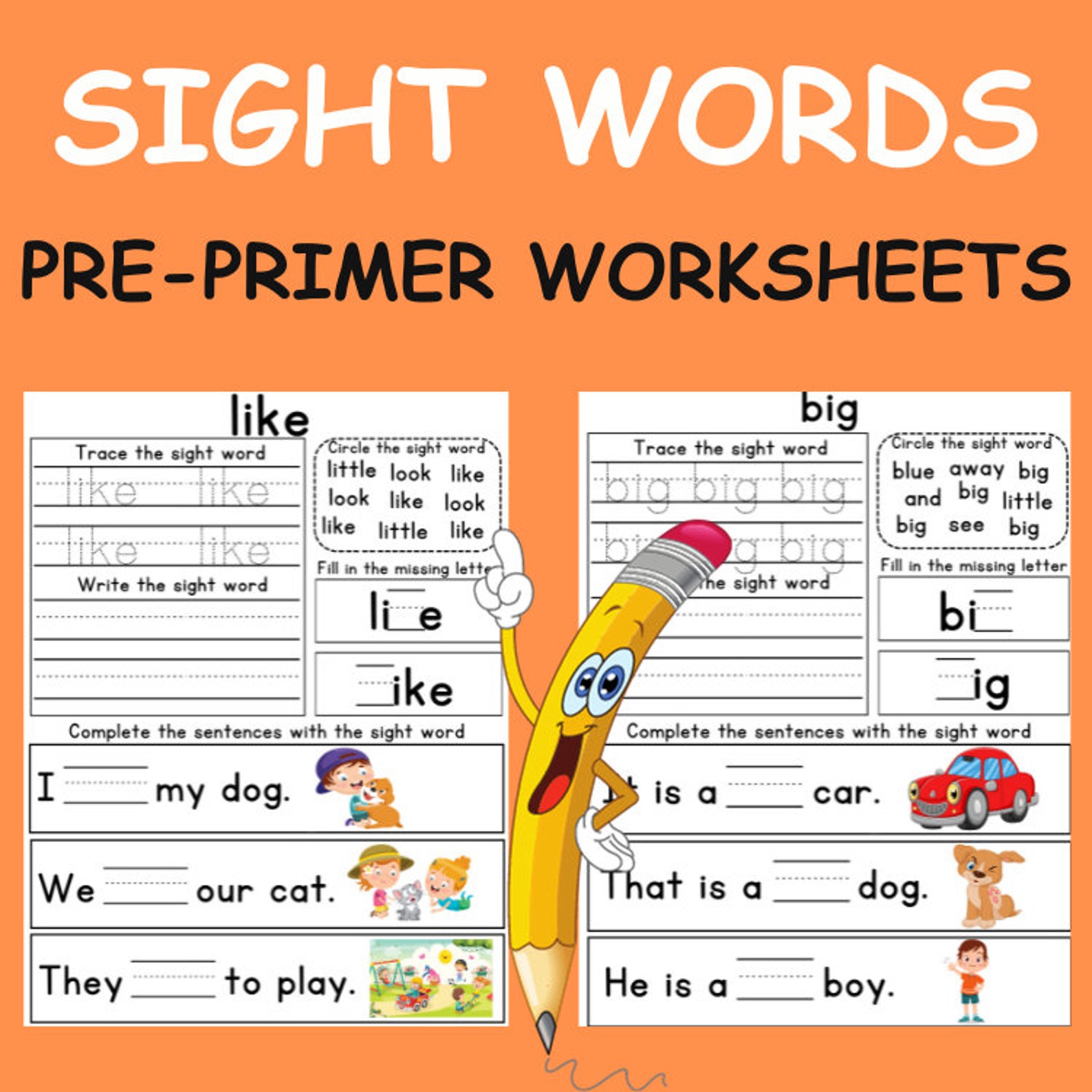 Sight Words Worksheets / Kindergarten Pre-primer Practice Sheets - Etsy