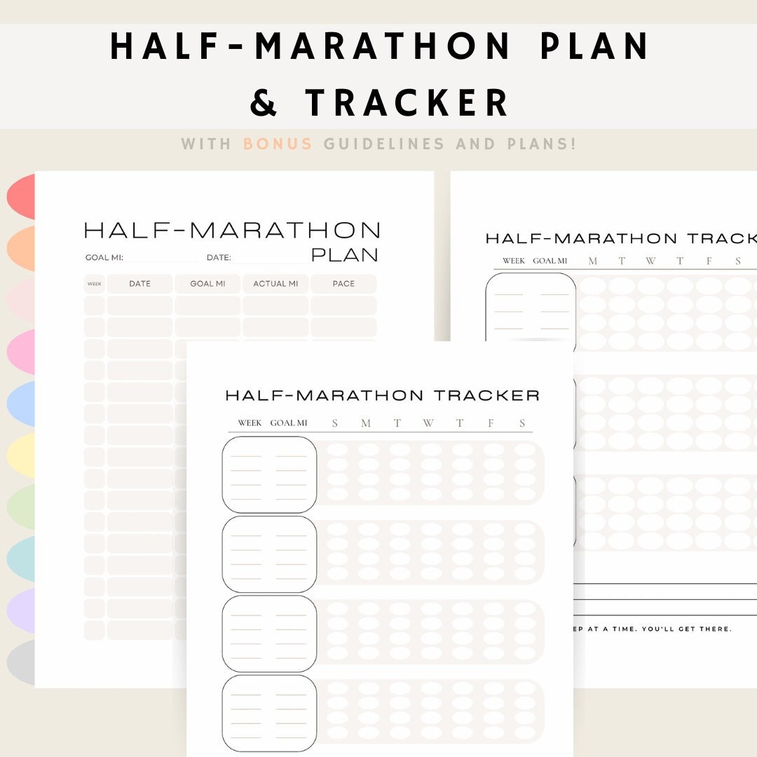 Half-marathon Plan & Tracker, Digital Running Planner, Training Program ...