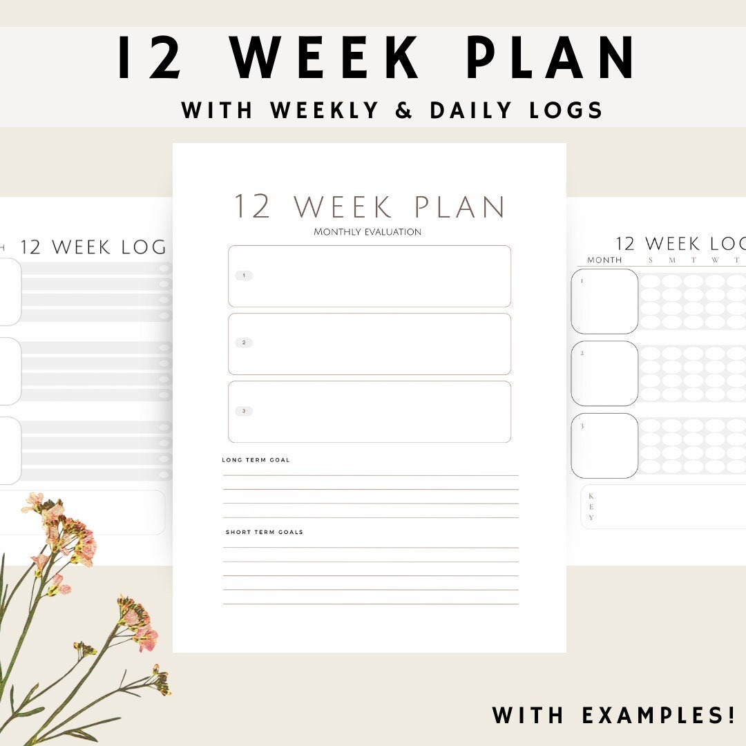 12 Week Plan & Log, Weekly and Daily Log, Fitness Planner, Goal Tracker ...