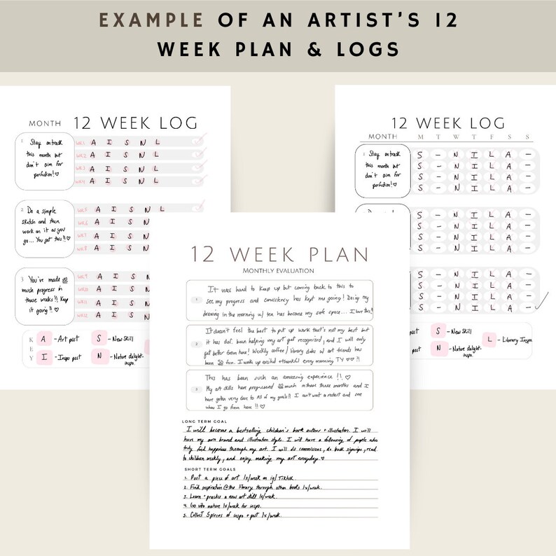 12 Week Plan & Log, Weekly and Daily Log, Fitness Planner, Goal Tracker ...
