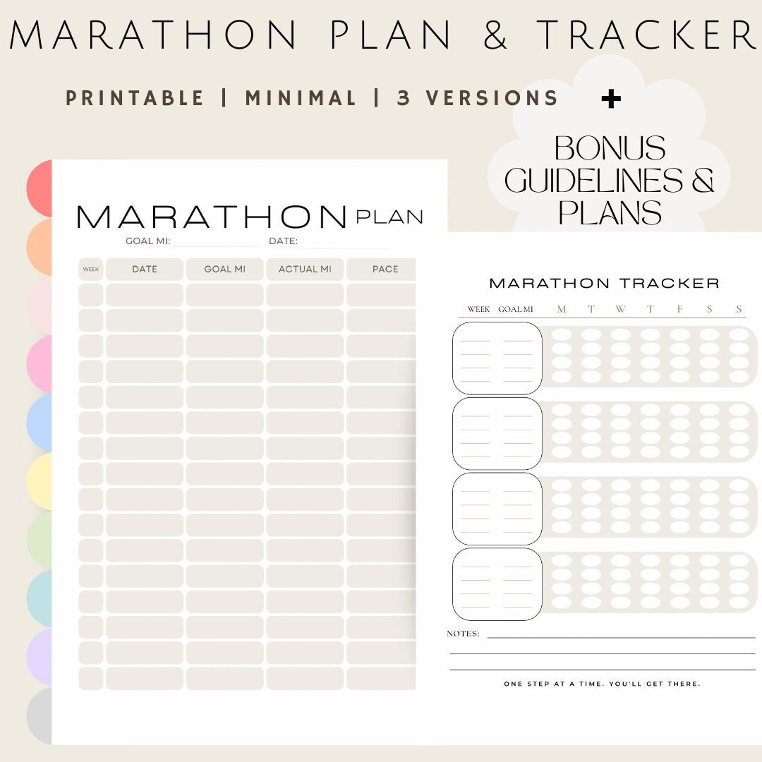 Marathon Plan & Tracker, Digital Running Planner, Training Program ...