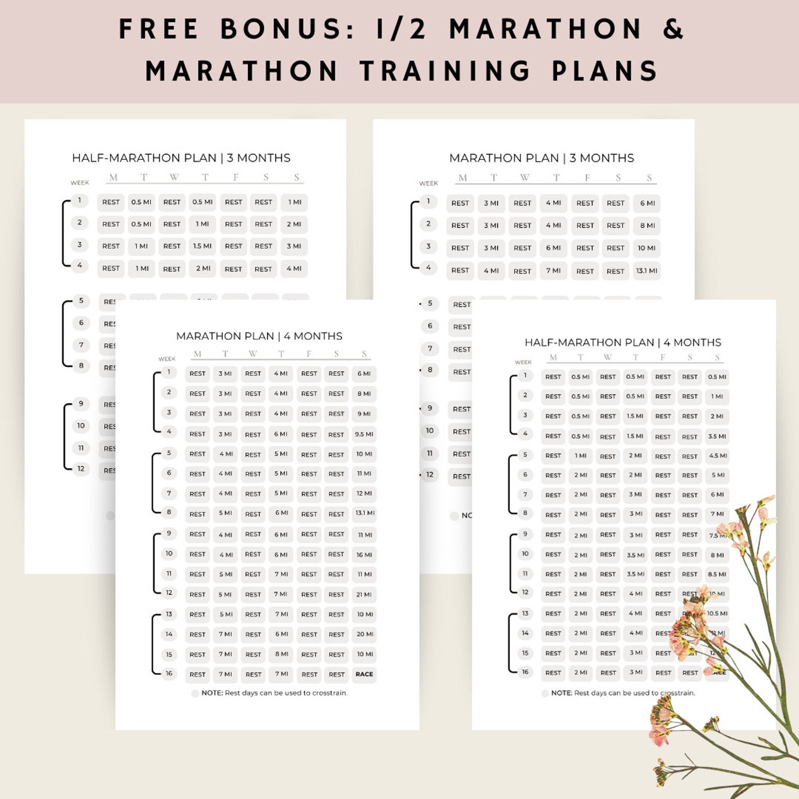 Running Plan & Log BONUS PLANS, 1/2 and Marathon Training Journal ...