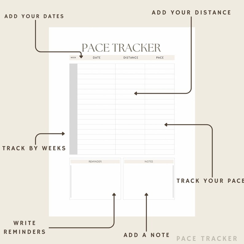 Pace Tracker & Running Log, Workout Journal, Fitness Planner, Running ...