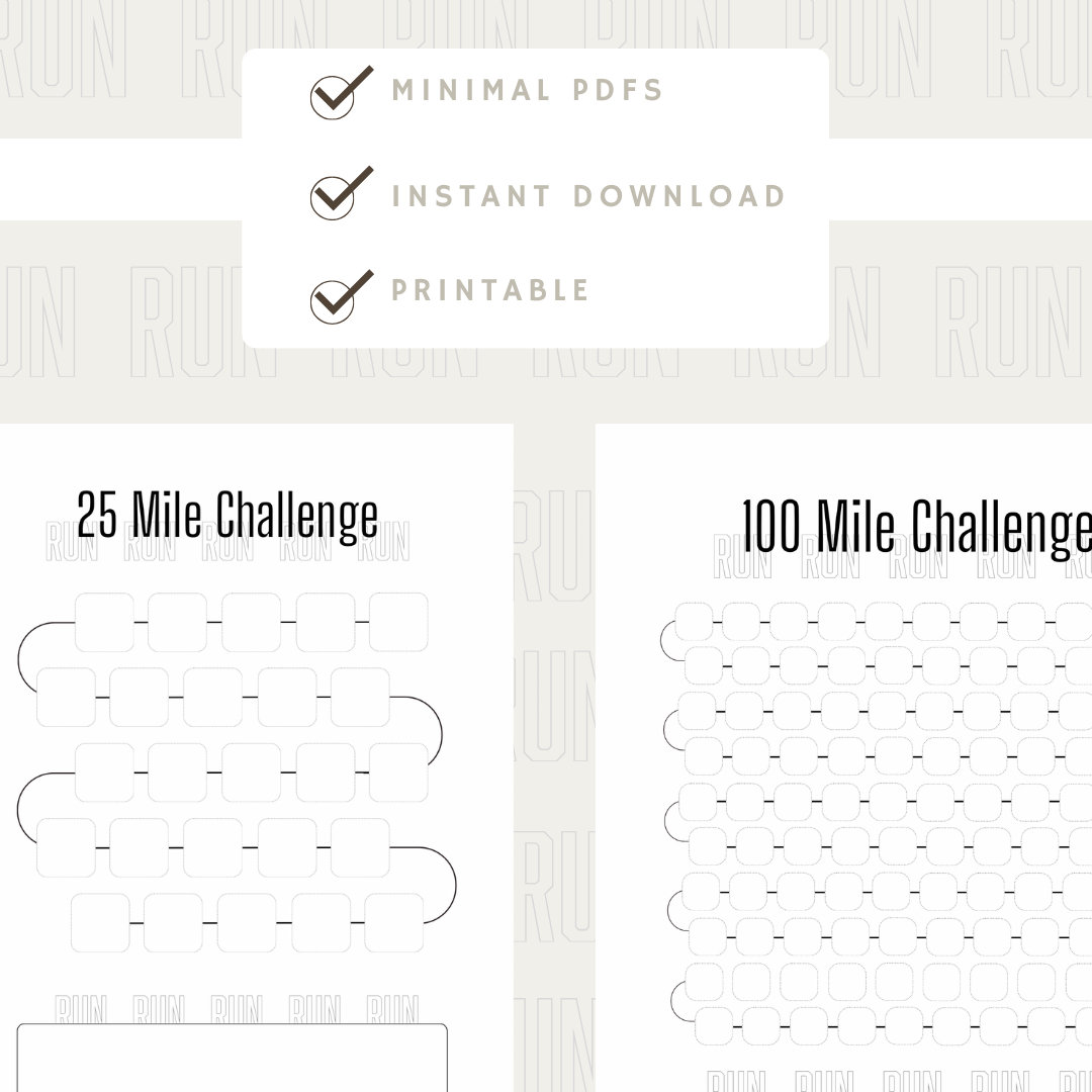 25, 50 & 100 Mile Challenge Bundle and Tracker, Fitness Planner ...