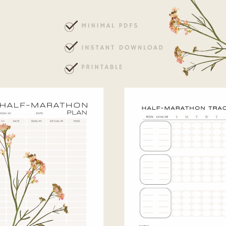 Half-marathon Plan & Tracker, Digital Running Planner, Training Program ...