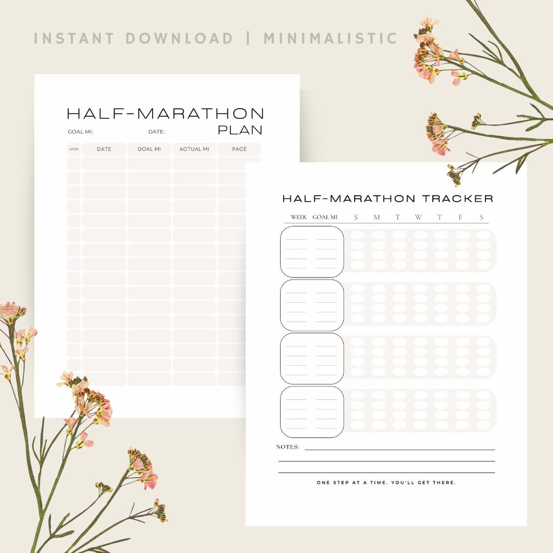 Half-marathon Plan & Tracker, Digital Running Planner, Training Program ...