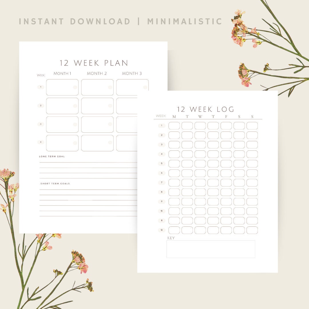 12 Week Plan & Log, Fitness Planner, Goal Tracker, Workout Journal ...
