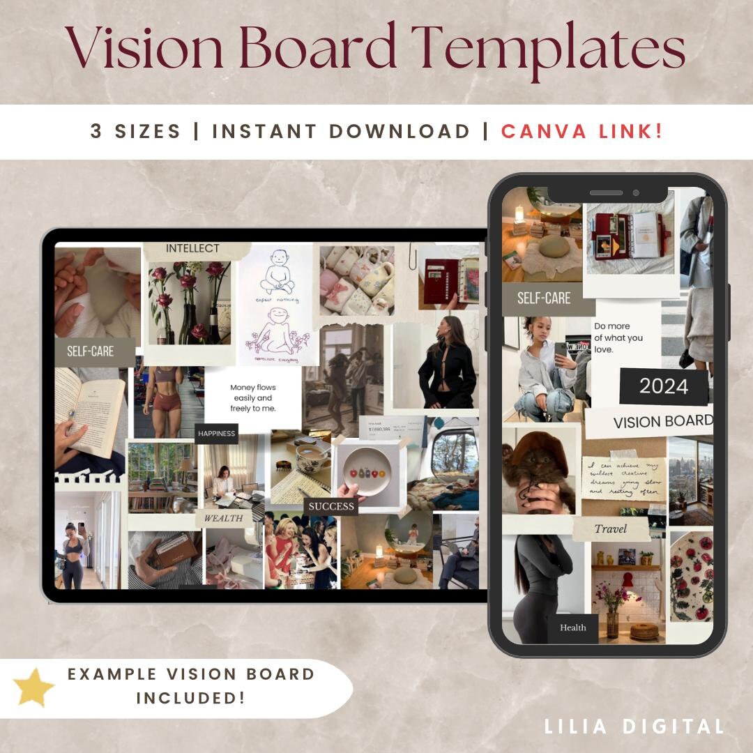 Vision Board Template PDF, Printable Goal Setting Planner ...