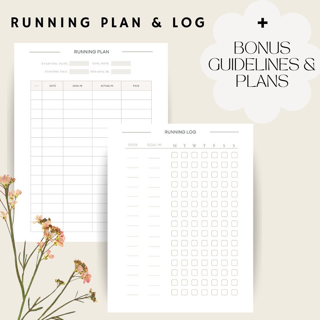 Running Plan & Log + BONUS PLANS, 1/2 and Marathon Training Journal ...
