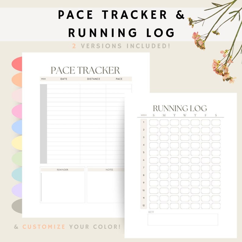 Pace Tracker & Running Log, Workout Journal, Fitness Planner, Running ...