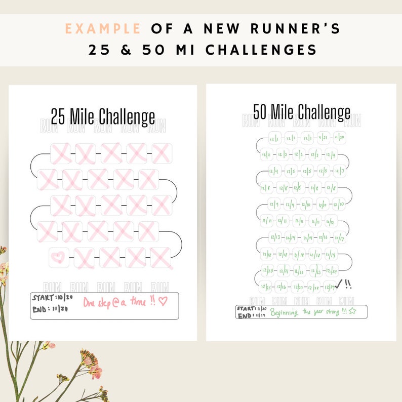 25, 50 & 100 Mile Challenge Bundle and Tracker, Fitness Planner ...