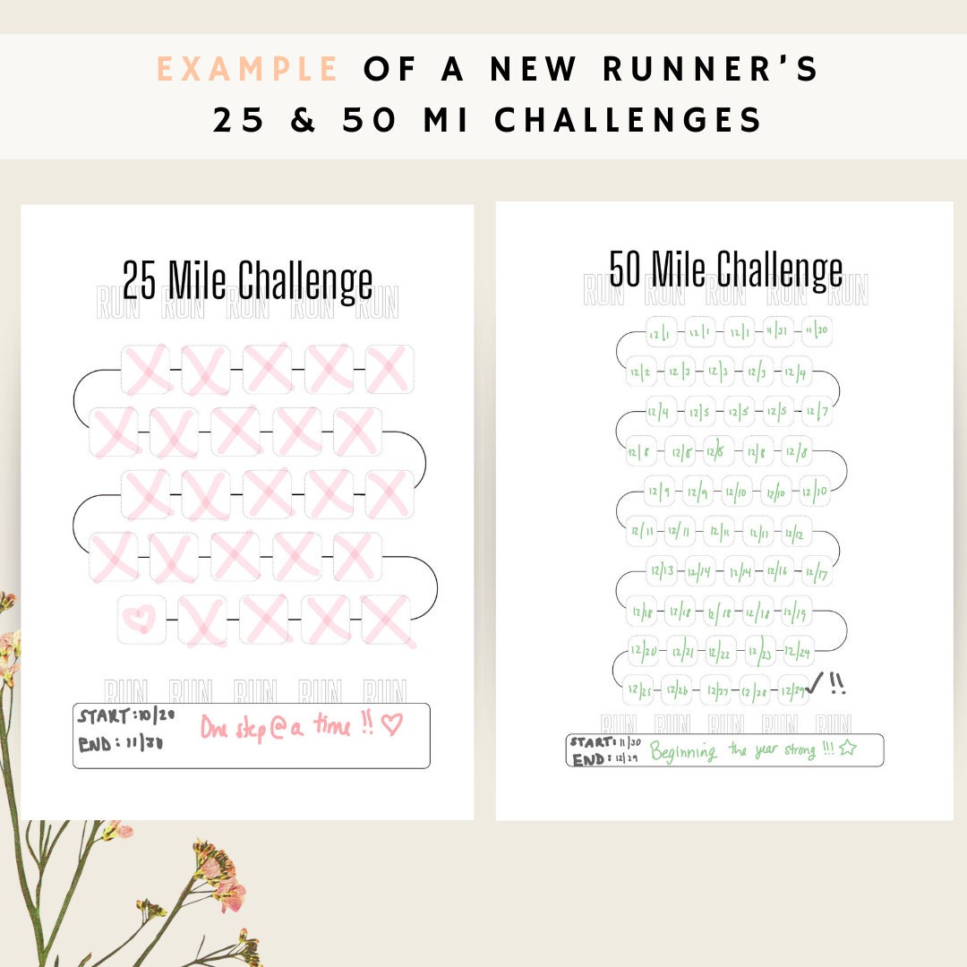25, 50 & 100 Mile Challenge Bundle and Tracker, Fitness Planner ...
