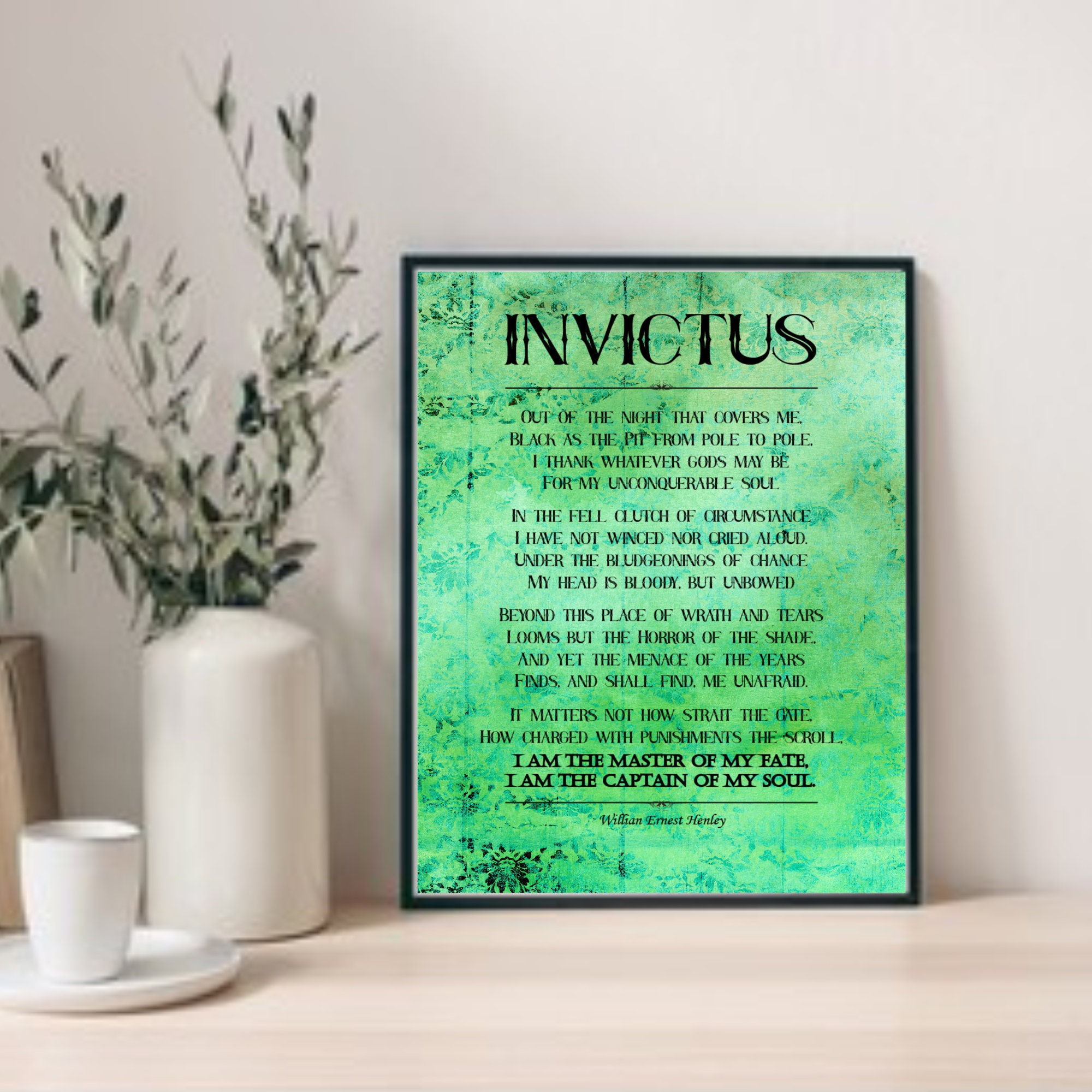 Sage Green Wall Art Invictus Poem Print Invictus Poem - Etsy