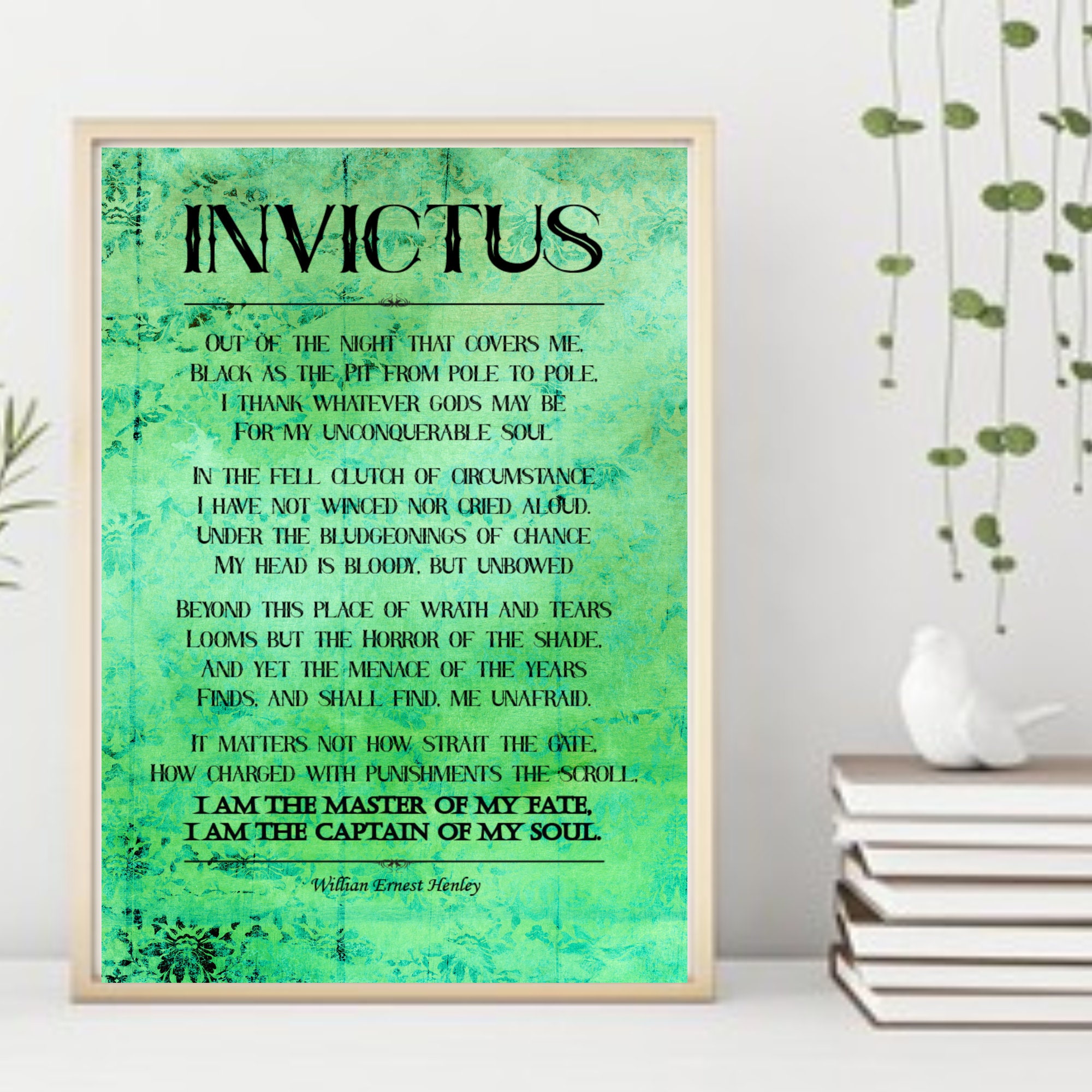 Sage Green Wall Art Invictus Poem Print Invictus Poem - Etsy