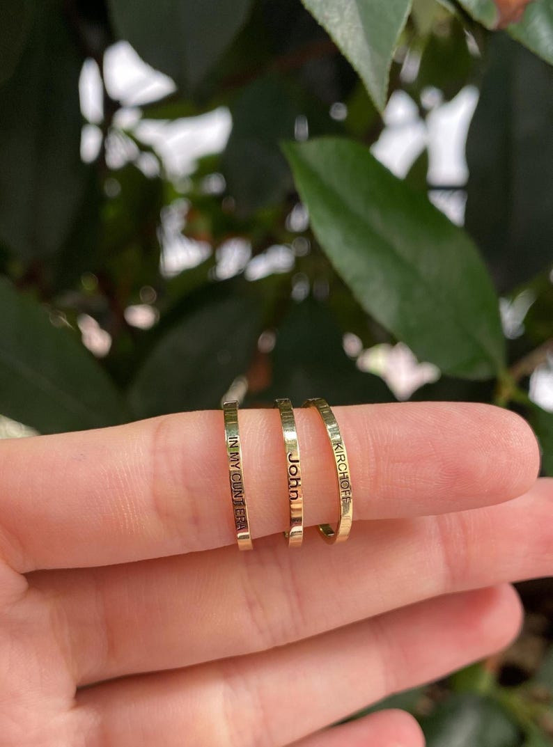 Dainty Engraved Name Ring: Sterling Silver, 14k Gold Band - Etsy
