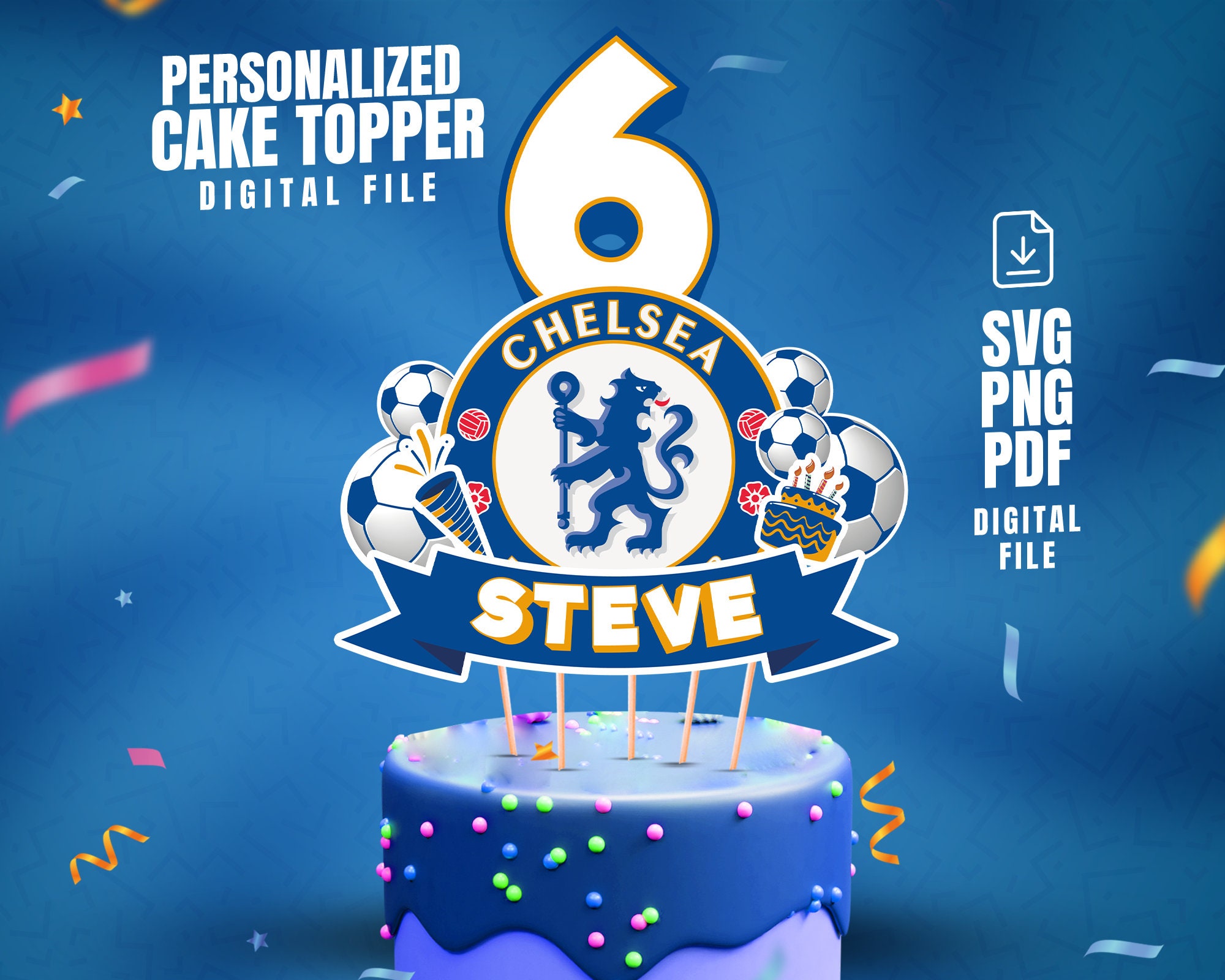 Personalized Chelsea Cake Topper SVG PNG PDF Digital File - Etsy UK