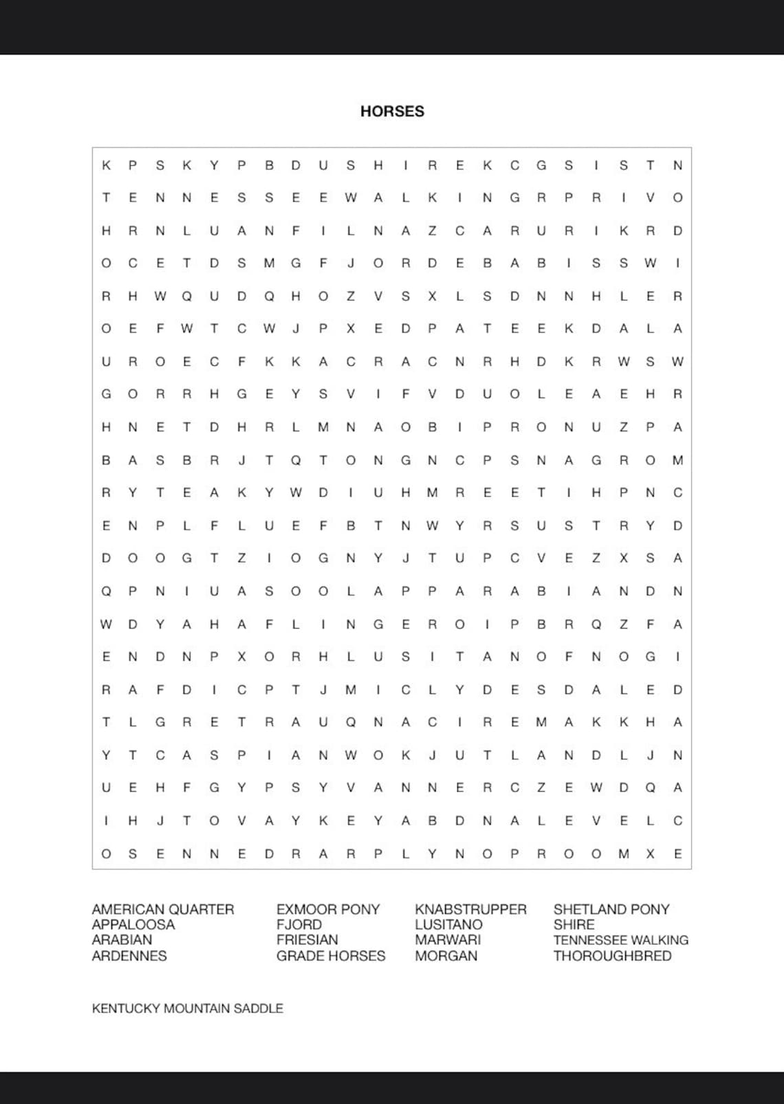Word Search Horse Breeds Printable Instant Download PDF - Etsy