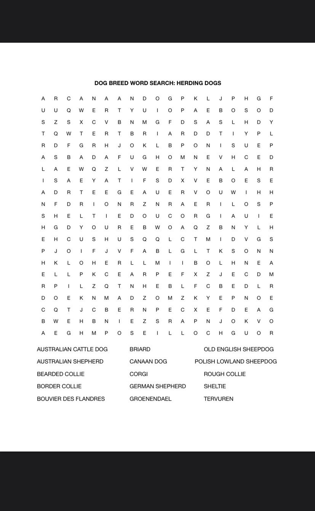 Word Search Herding Dog Breeds Printable Instant Download PDF - Etsy UK