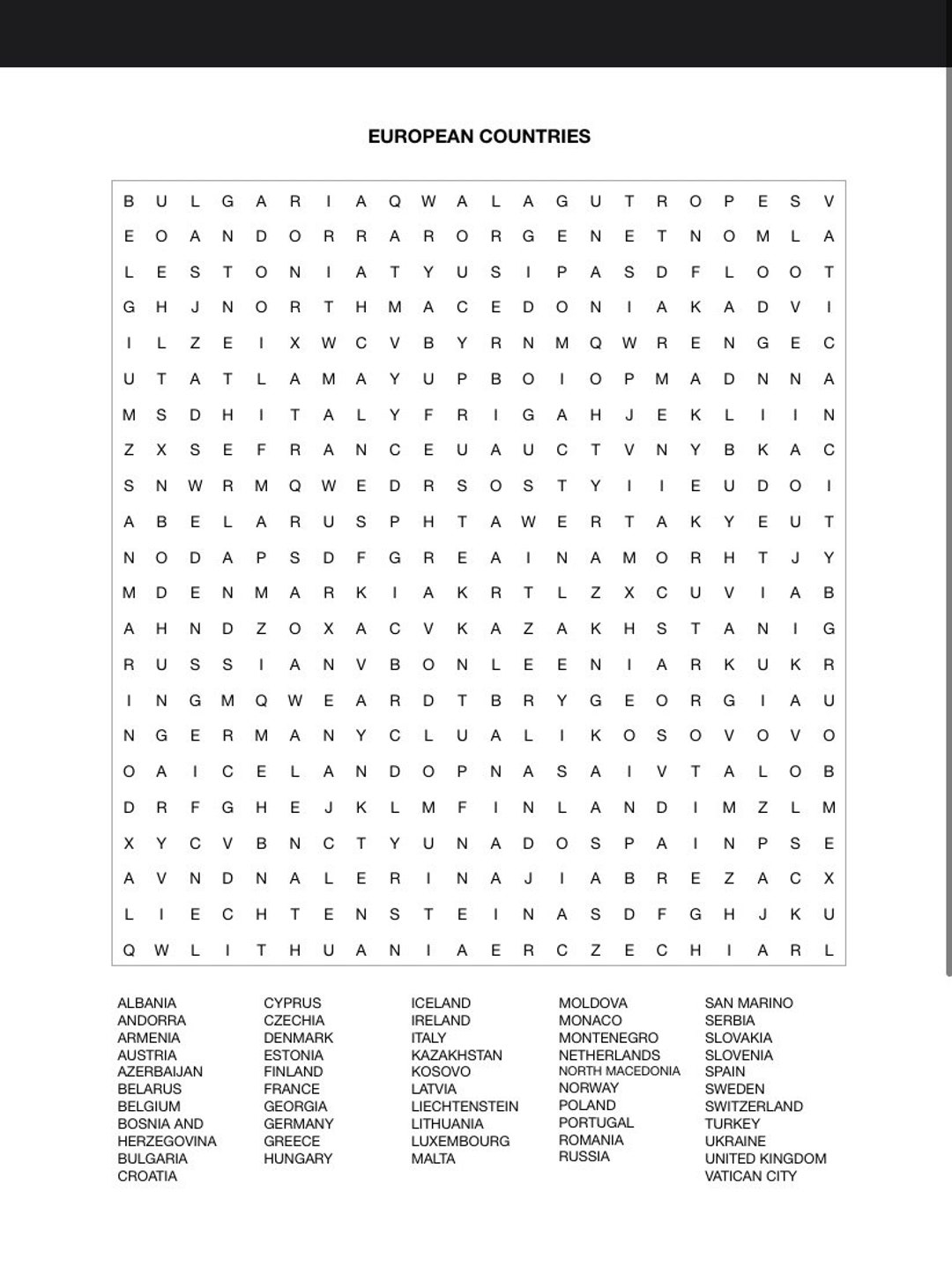 European Countries Word Search Instant Download Printable PDF - Etsy ...