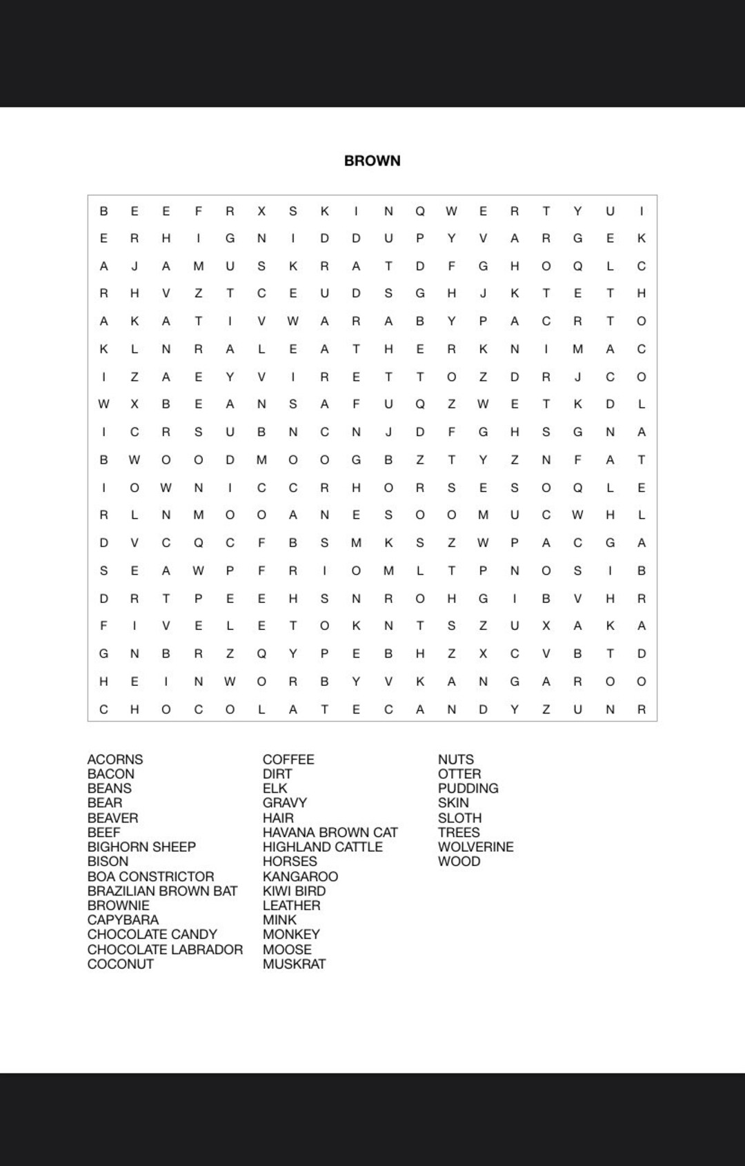 Word Search Brown Things Printable Instant Download PDF - Etsy Australia