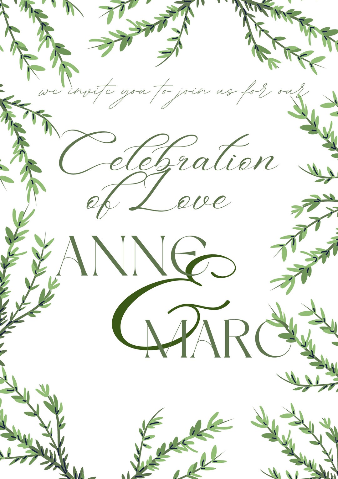 Green Rosemary Wedding Invitation - Digital Template - Etsy