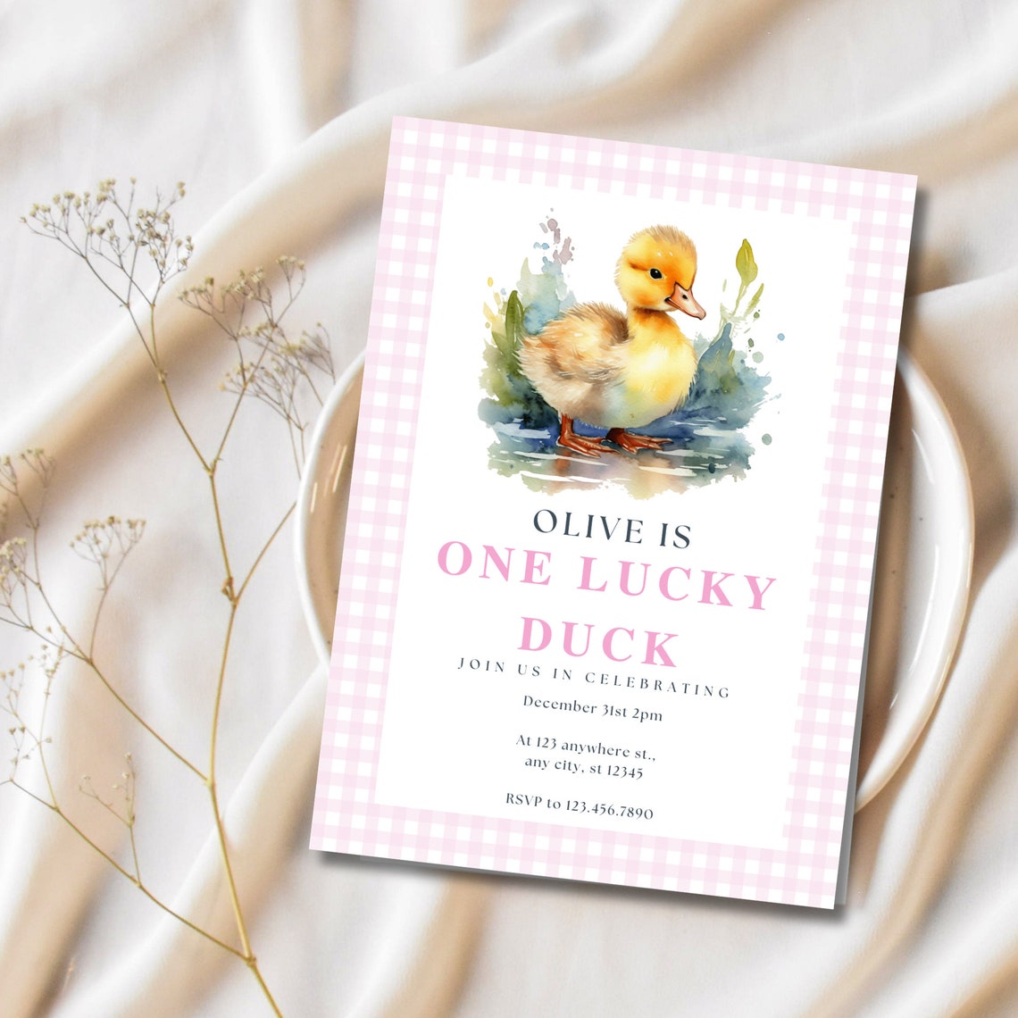 One Lucky Duck Birthday Invitation Template, Duck First Birthday, Lucky ...