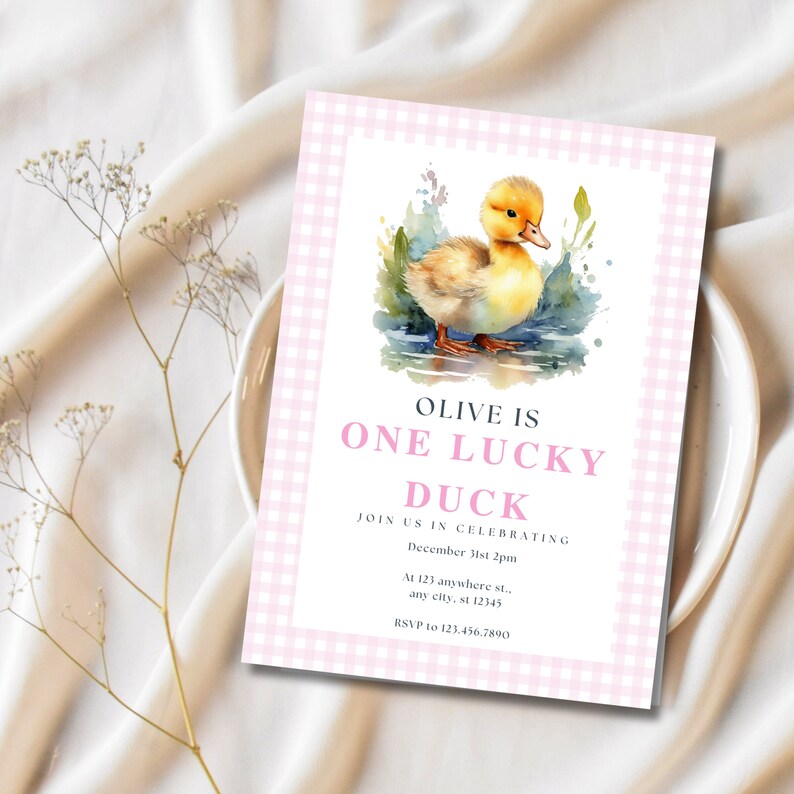 One Lucky Duck Birthday Invitation Template, Duck First Birthday, Lucky ...