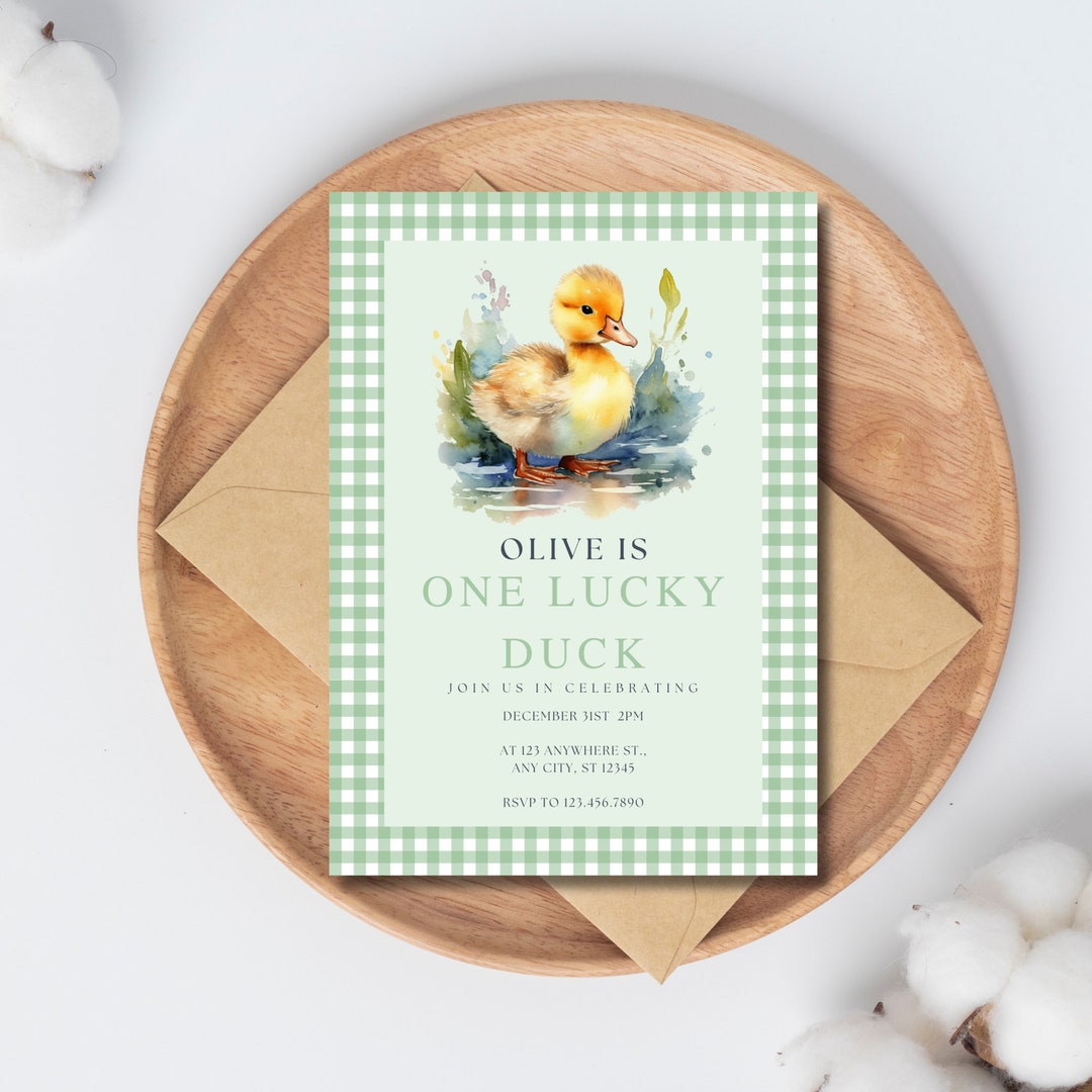 One Lucky Duck Birthday Invitation Template, Duck First Birthday, Lucky ...