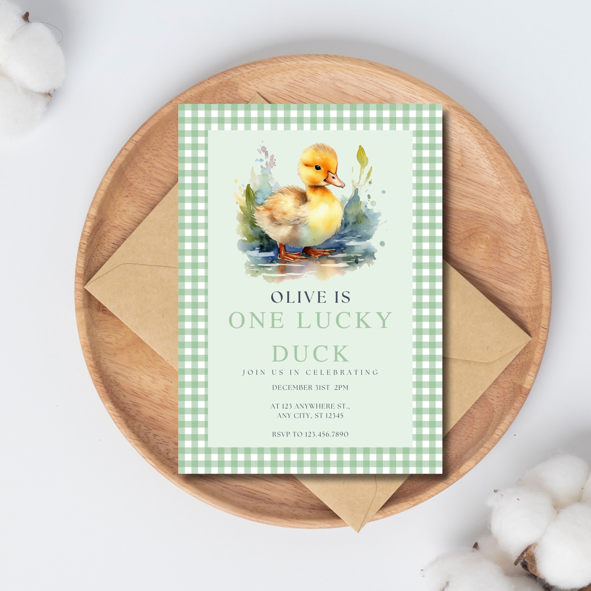 One Lucky Duck Birthday Invitation Template, Duck First Birthday, Lucky ...