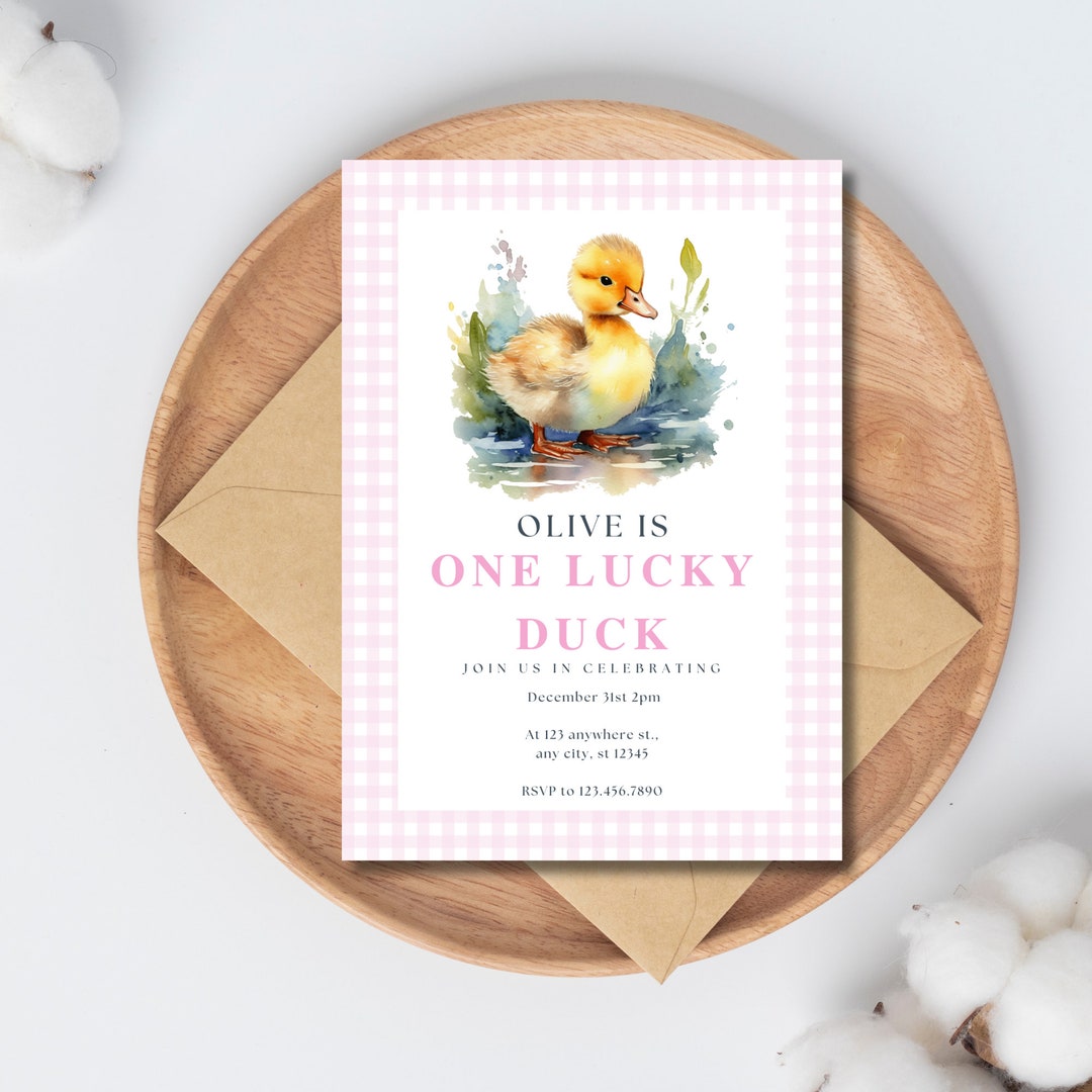One Lucky Duck Birthday Invitation Template, Duck First Birthday, Lucky ...