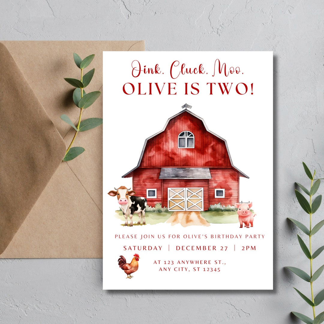 Farm Birthday Invitation, Barnyard Invitation, Farmyard Birthday Party ...
