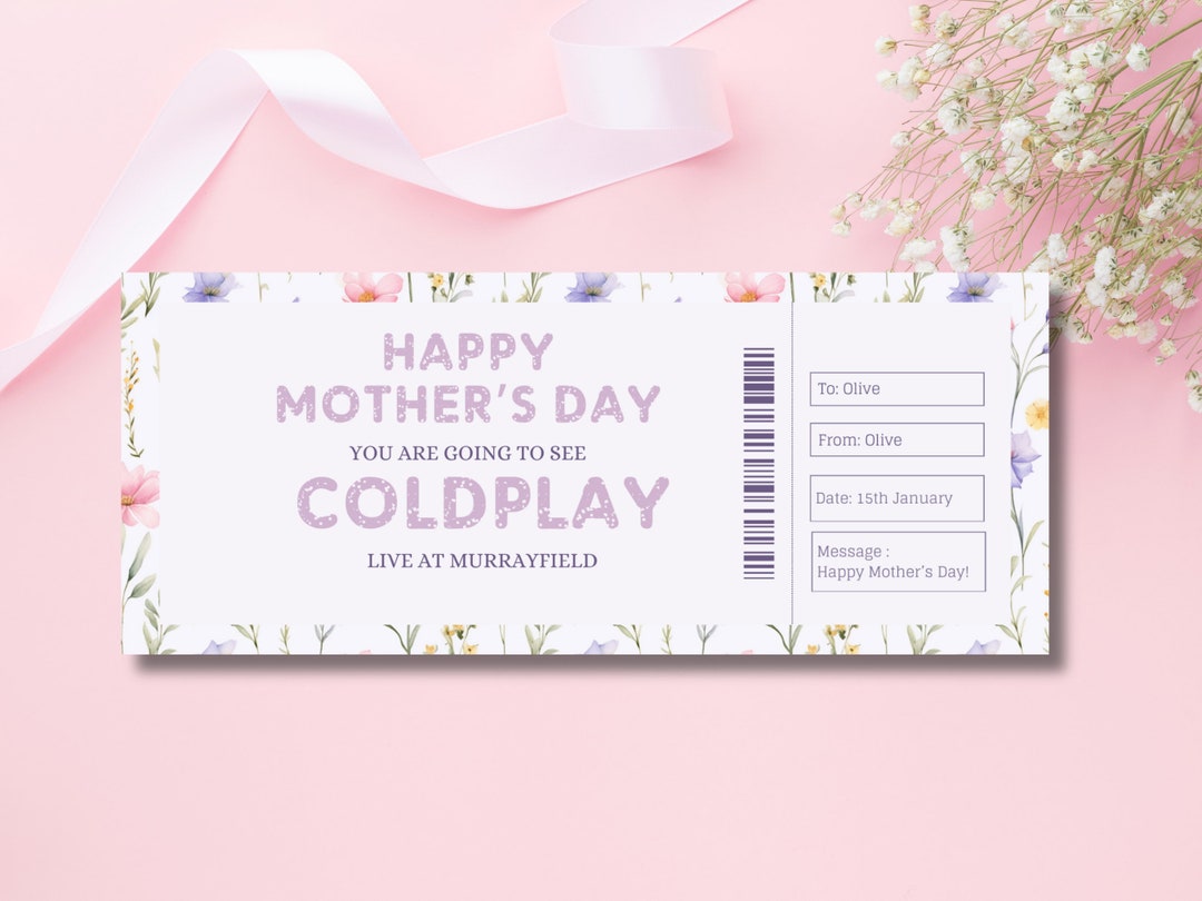 Printable Mother's Day Concert Gift Ticket, Mom Gift Certificate ...
