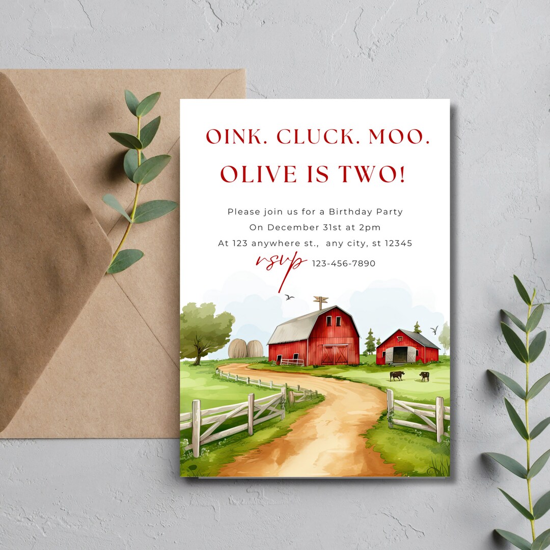 Farm Birthday Invitation, Barnyard Invitation, Farmyard Birthday Party ...