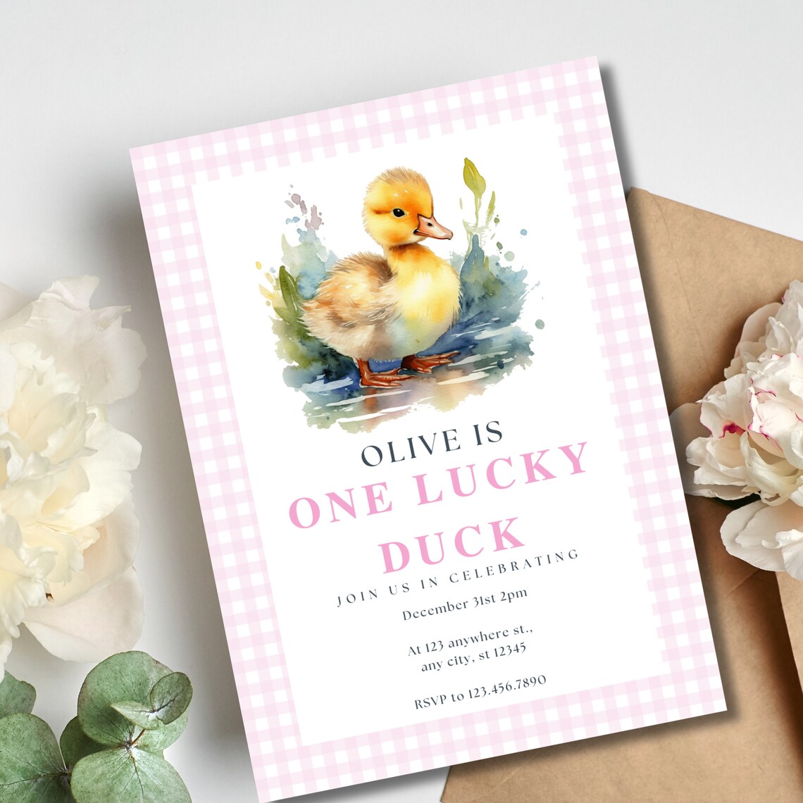 One Lucky Duck Birthday Invitation Template, Duck First Birthday, Lucky ...